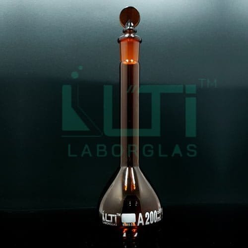 3010-AMBER GLASS VOLUMETRIC FLASK WITH SOLID GLASS STOPPER, CLASS A ...
